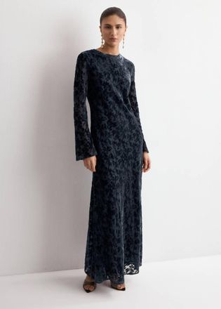 Mango Kleid mit ausgestellten &Auml;rmeln und Devor&eacute;-Effekt nachtblau - Damen - XS - MANGO