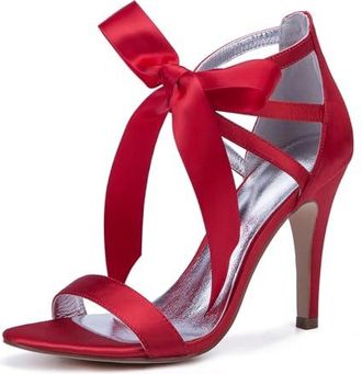 Generic Escarpins Femme Bout Ouvert Mari&eacute;e Stylet Talons Sandales Chaussures De Mariee Bal Dress F&ecirc;te Bridal 10.5Cm,Rouge,39 EU