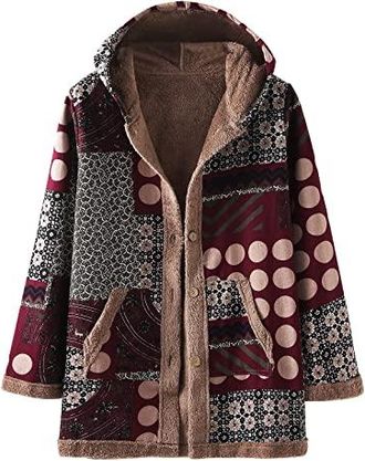 Generic Vestes pour femmes 2026 Manteau imprim&eacute; veste chaude &agrave; capuche manches longues boutons grande taille doux et sweat-shirt, kaki, M