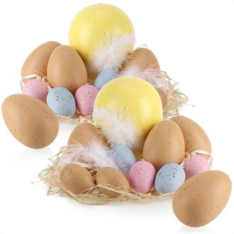 Com-Four 22-teiliges Ostereier-Set - Deko-Ostereier in 3 Größen zum Anhängen - bunte Hängedeko für Ostern - Dekoration für Strauch und Osterkorb mit Federn und