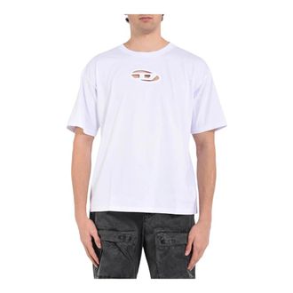 Diesel Homme, Tops, Blanc, Taille: S T-shirt en coton avec d&eacute;tail d&eacute;coup&eacute;