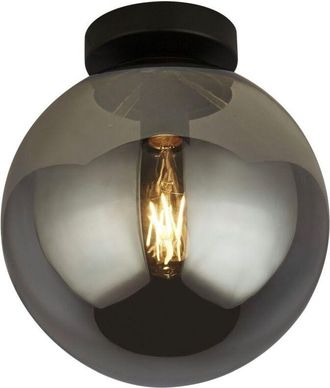 Licht-Erlebnisse Plafonnier m&eacute;tal verre fum&eacute; E27 &Oslash; 25 cm noir gris fum&eacute; abat-jour sph&eacute;rique rond design r&eacute;tro