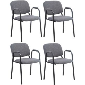 Clp Lot de 4 Chaises de visiteur Ken Pro en tissu avec accoudoirs Gris
