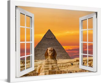 Picanova Leinwandbild 30x20cm Sphinx Pyramide von Gizeh &Auml;gypten Fenster - Leinwanddruck - Wandbild Kunstdruck Auf 2cm Holz-Keilrahmen F&uuml;r Schlaf- Und Wohnzimme