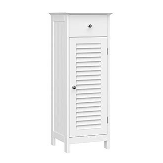 Vasagle Badezimmerschrank, Badschrank schmal, Aufbewahrungsschrank, kleiner Schrank, mit Schublade, Lamellentür, für Badezimmer, Wohnzimmer, Schlafzimmer, 30 