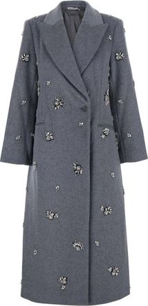 SIMKHAI Femme, Manteaux, Gris, Taille: 38 FR Manteau gris en laine avec strass