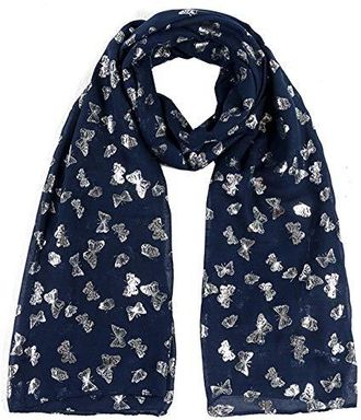 World of Shawls Grande &eacute;charpe/sarong/ch&acirc;le pour femme avec imprim&eacute; papillon, New Glitter Butterfly Navy Blue