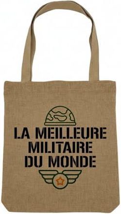 Fabulous Sac Shopping Tote Bag Aspect Lin - La Meilleure Militaire du Monde Soldat Arm&eacute;e de Terre - Sac de Courses Toile Epaisse 360g Beige Naturel Cabas Port&eacute;