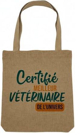 Fabulous Sac Shopping Tote Bag Aspect Lin - Certifi&eacute; meilleur V&eacute;t&eacute;rinaire de lunivers Veto Animaux Docteur - Sac de Courses Toile Epaisse 360g Beige Naturel Ca