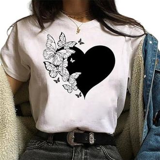 Keephen Vibrant Papillon T-Shirt Femmes Belle Color&eacute; Papillon Impression 3D Manches Courtes Blouse Casual Col Rond Tee Tops