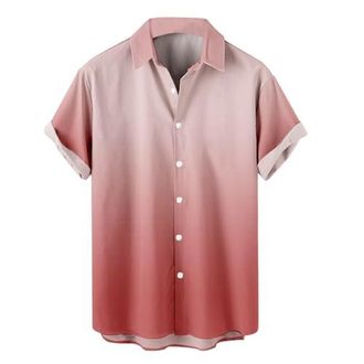 Generic Chemise d&eacute;t&eacute; &agrave; manches courtes pour homme - Couleur unie - D&eacute;grad&eacute; de couleur unie - Chemise d&eacute;contract&eacute;e - Grande taille - Col &agrave; revers - Haut de spo