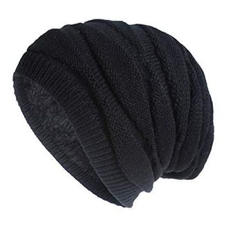 Generic Bonnet Femme Coton Mode Peluche tricot&eacute; Chapeau Chaud Ski Garder des Chapeaux Unisex Casquettes de Baseball dhiver B&eacute;ret Homme Hiver Carreaux (Black, 