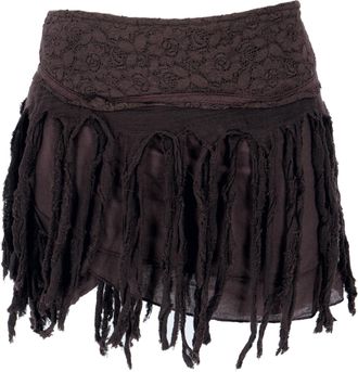 Guru Shop Psytrance Goa Minirock, Hippie Rock, Wickelrock, Zipfelrock, Cacheur - Braun, Damen, Baumwolle, Size:S/M