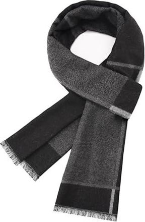 Heekpek Echarpe Homme Hiver Écharpe Cadeau de Noël Chaude Automne Foulard Élégante Longue Tartan Echarpes, 180cm×30cm, Noir+Gris