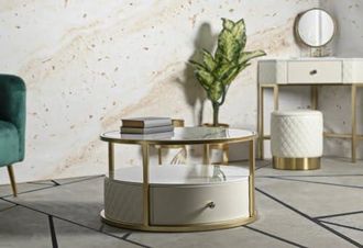 Dmora Couchtisch Iriri, 75x75x40 cm, Weiß, mit Schublade