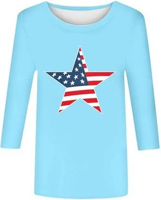 Generic Pull ample T-shirt décontracté et confortable pour le travail 4 juillet T-shirts pour femmes avec manches 3/4 imprimé tournesol pour femmes tendance i