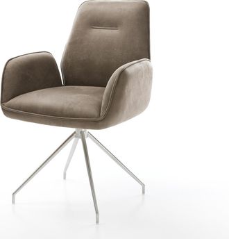 DELIFE Esszimmerstuhl Zoa-Flex Mikrofaser Taupe Vintage Kreuzgestell konisch Edelstahl Taschenfederkern, Esszimmerst&uuml;hle