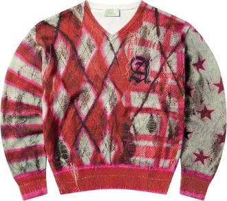 Aries Homme, Pulls, Multicolore, Taille: M Digi Patchwork V Neck Knit Sweater