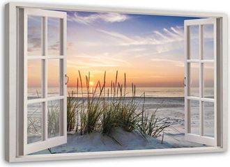 Feeby Feeby - Tableau sur toile, Vue depuis la fen&ecirc;tre sur la plage - 90x60