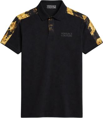 Versace Jeans Couture Homme, Tops, Noir, Taille: XL Polo en piqu&eacute; de coton imprim&eacute;
