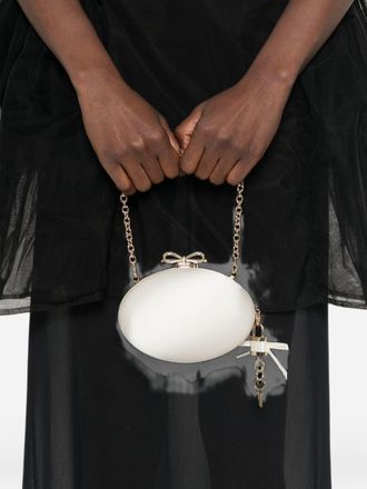 Self Portrait Polished Metallic Oval Clutch - White
