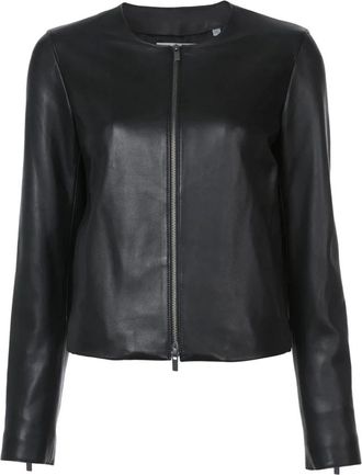 Vince Veste zipp&eacute;e en cuir - Femme - Vestes - Noir - Taille: 40 FR