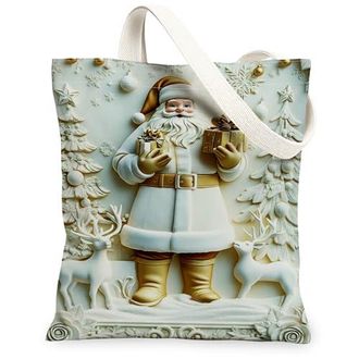 Generic Sacs fourre-tout en toile motif P&egrave;re No&euml;l - R&eacute;utilisables - L&eacute;gers et lavables - Bandouli&egrave;re en toile, blanc, 13x15 Inch