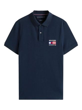 Tommy Hilfiger polo en mélange de coton à logo drapeau - Bleu