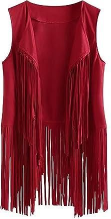 Generic HUIFUAO Tenue de cowgirl pour femme - Gilet à franges grande taille - Vêtements occidentaux sans manches - Gilet à pompons - Gilet hippie des années 7