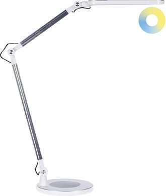 Beliani LED Schreibtischlampe Metall silber 80 cm hoch verstellbar f&uuml;r B&uuml;ro Grus