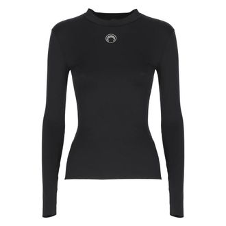 Marine Serre Moon Logo Strass Jersey Ls Highneck Top - - Tops - Damen - Schwarzk - M