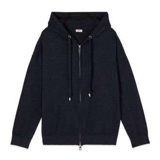 Oltre Lurex Strick-Hoodie - - Sweatshirts & Hoodies - Damen - Blau - XS