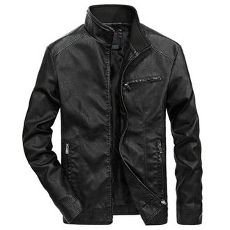 Generic Vestes en similicuir pour homme - Manteau classique en similicuir avec poche et col montant avec doublure en polaire ou fine (taille M-3XL), Noir/fin,