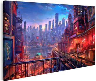 Islandburner Bild auf Leinwand Lichter der Cyberpunk Stadt im Sonnenuntergangszene Downtown Bilder Wandbilder Poster