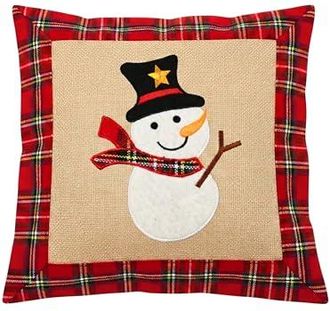 Shatchi Sackleinen, f&uuml;r Zuhause, Schlafzimmer, B&uuml;ro, Dekoration, Jute, Baumwolle, Leinen, Bedruckt, Rentier/Schneemann/Rotkehlchen/Weihnachtspudding, 40 x 40 