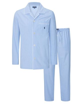 Ralph Lauren Glatter Pyjama mit Kleinkaro-Muster und Resort-Kragen in