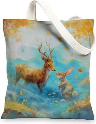 Generic Sacs fourre-tout en toile avec motif animal inspiré de la nature, sacs dépicerie réutilisables, légers et lavables, vintage, bleu, 13x15 Inch
