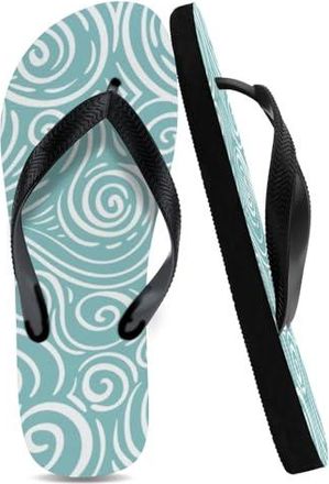 Generic Tongs unisexes pour homme et femme - Chaussons de piscine &agrave; semelle souple - Cadeau pour lui, Vagues tourbillon bleu et blanc, XX-Large