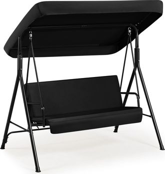 Yaheetech Schaukelbank Hollywoodschaukel 3-Sitzer Gartenschaukel mit Sonnendach H&auml;ngeschaukel mit Verstellbarem Ersatzbach bis 250 kg Belastbar Schwarz