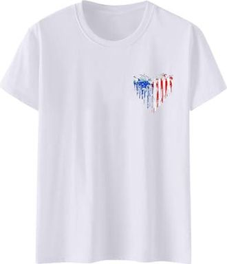 Generic Tshirt T-shirt &agrave; col rond pour femme avec drapeau de lind&eacute;pendance imprim&eacute; deux lettres, manches courtes 1, Blanc., XXL