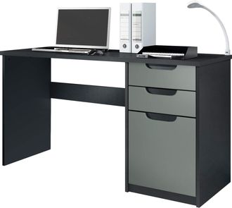 Vladon Schreibtisch Logan, Made in Germany, Bürotisch mit 2 Schubladen und 1 Tür, Schwarz matt/Graphit seidenmatt (129 x 76 x 60 cm)