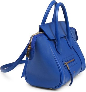 Celine Womens Luggage Handbag Blue Leather Lamb Handbags Hand Bags