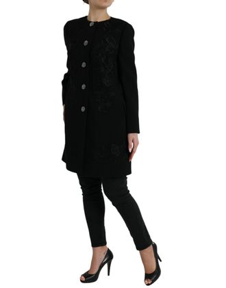 Dolce & Gabbana Womens Black Floral Wool Button Embellished Jacket Virgin Elastane Clothing