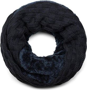 styleBREAKER écharpe ronde à mailles fines chaude avec motif tresse et doublure intérieure en polaire très douce, écharpe snood, unisexe 01018150, couleur:Bleu nui