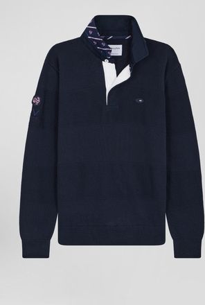 Eden Park Pull Col Maillot En Coton Bleu Marine Xv De France Coupe Regular