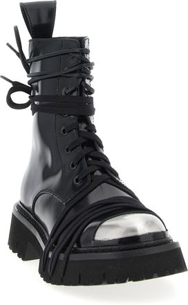 Moschino Metal-Toe Lace-Up Combat Boot - Black