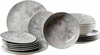 Ritzenhoff & Breker Cecina Teller-Set 18-teilig, Speiseteller (26 cm) Suppenteller (21 cm) und Dessertteller (20 cm) für 6 Personen, Kombi-Set im Manufaktur-Look, Mix & M