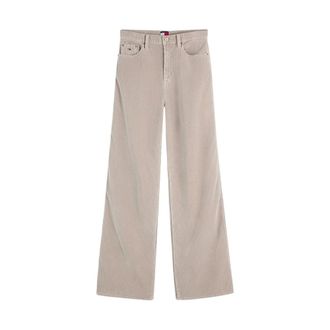 Tommy Jeans Pantalon Droit Taille Haute en Velours C&ocirc;tel&eacute; - Femme - Pantalons - Beige - Taille: W25