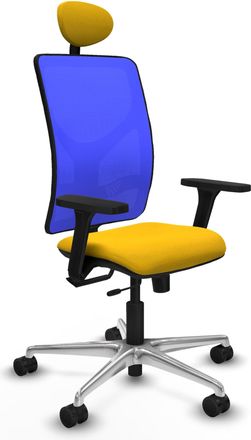 Piqueras y Crespo B&uuml;rostuhl mit 3D-Armlehnen, h&ouml;henverstellbarer Lendenwirbelst&uuml;tze und festem Kopfteil, ausgestattet mit Syncro/Traslack und Schneideschaum, Blau/Gelb
