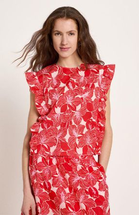 Lanius Lanius Damen vegan Bluse R&uuml;schen Bl&uuml;te Rot